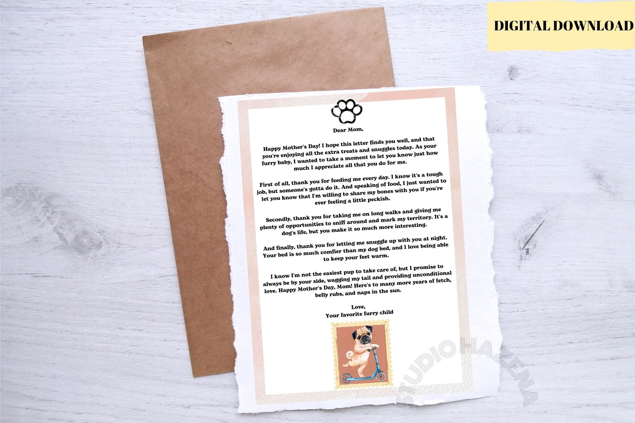 Letter From Dog to Mom for Mother's Day, Letter to Dog Mom, Letter for ...