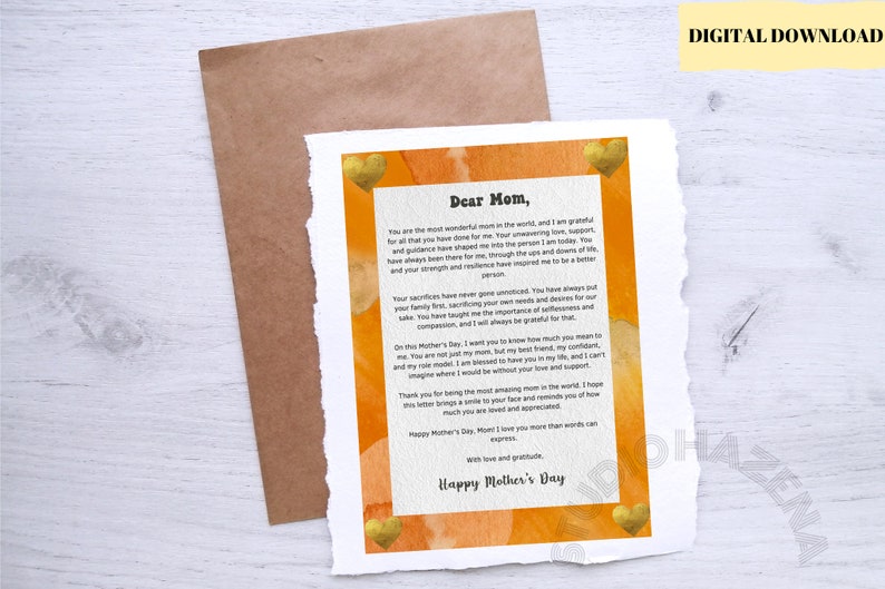 Letter to Mom, Personalised Printable Mom Letter, Digital Letter for ...