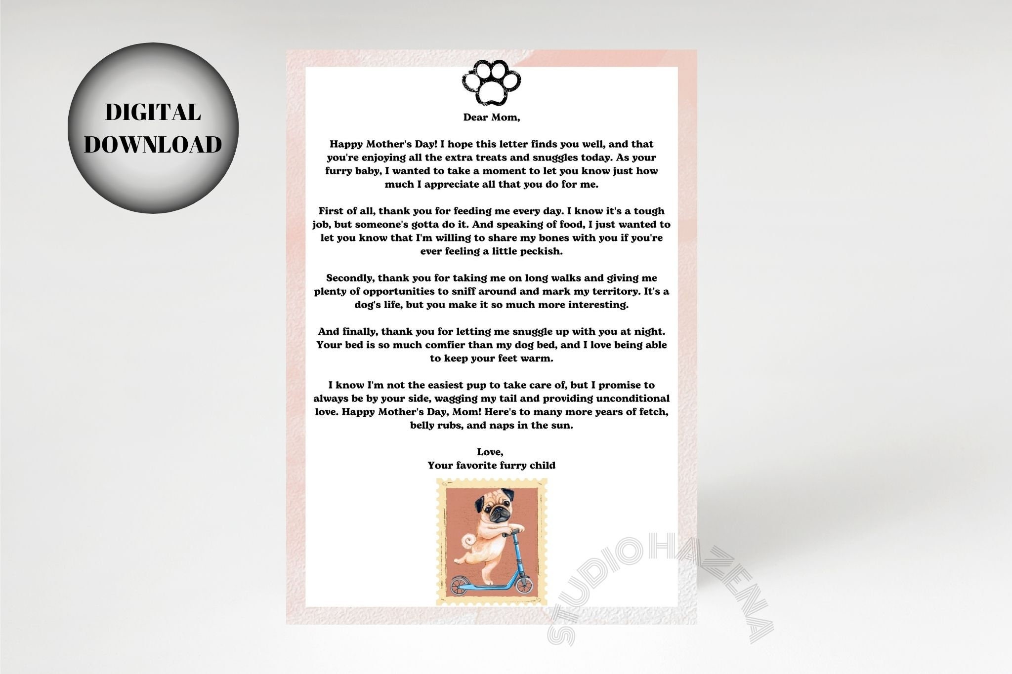 Letter From Dog to Mom for Mother's Day, Letter to Dog Mom, Letter for ...