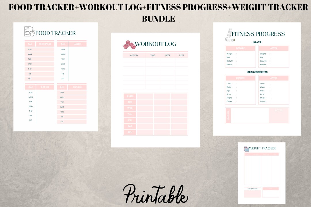 Printable Food Tracker + Workout Log + Fitness Progress + Weight ...