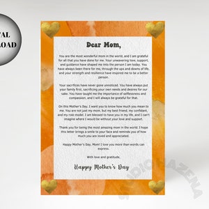 Letter to Mom, Personalised Printable Mom Letter, Digital Letter for ...