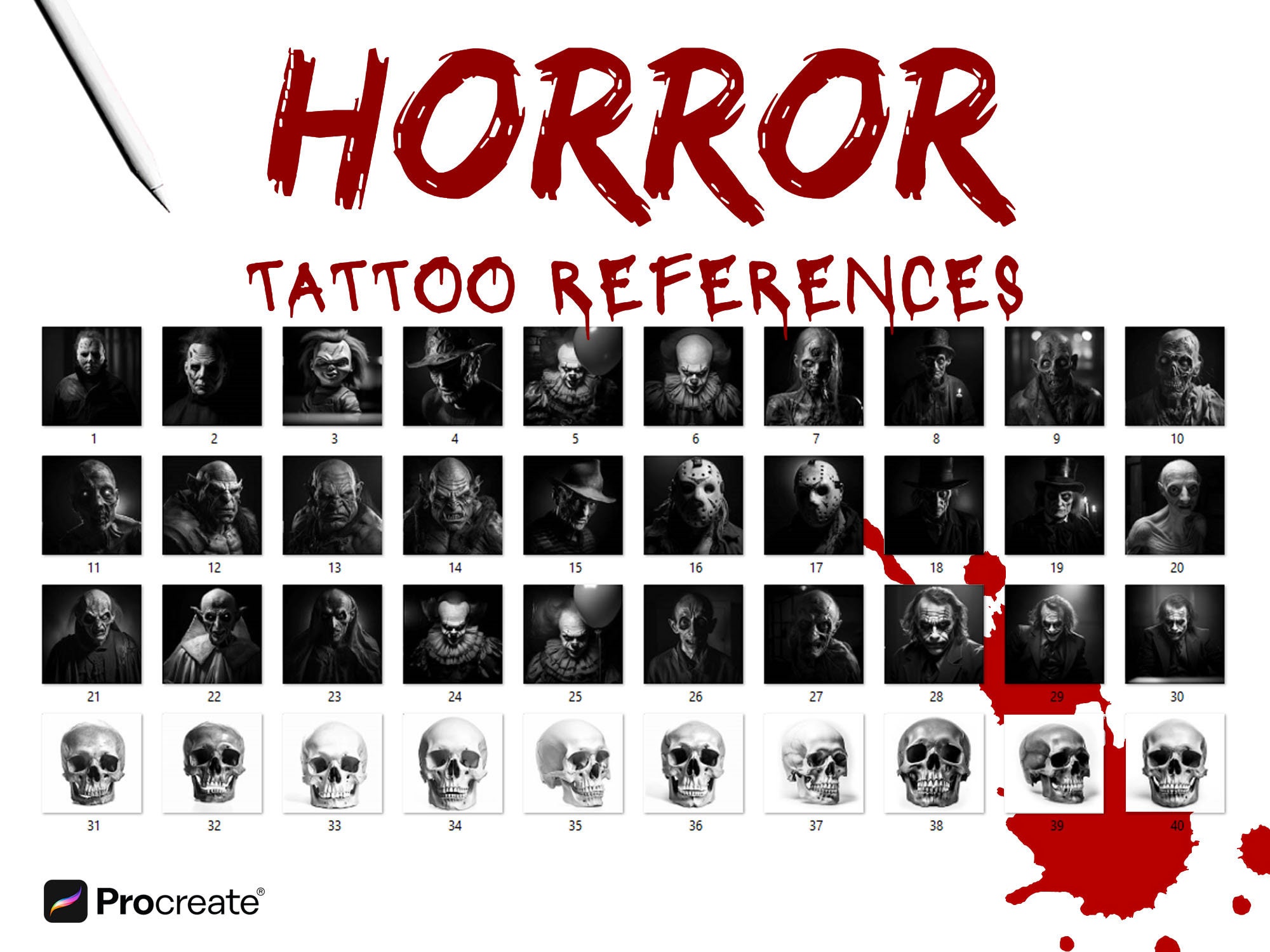 Procreate Horror References Horror Tattoo Characters & Skulls - Etsy