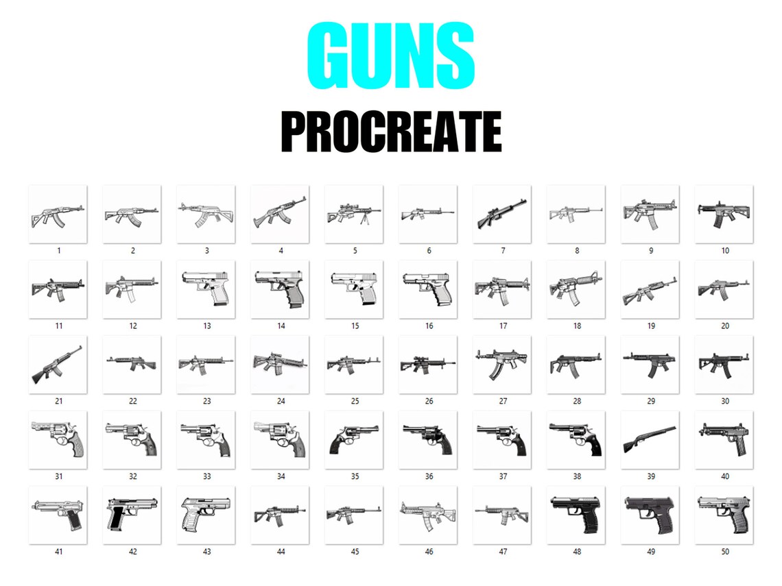 Procreate - 50 Guns - Gun Stamps, Pistol, Revolver, Rifle, Guns ...
