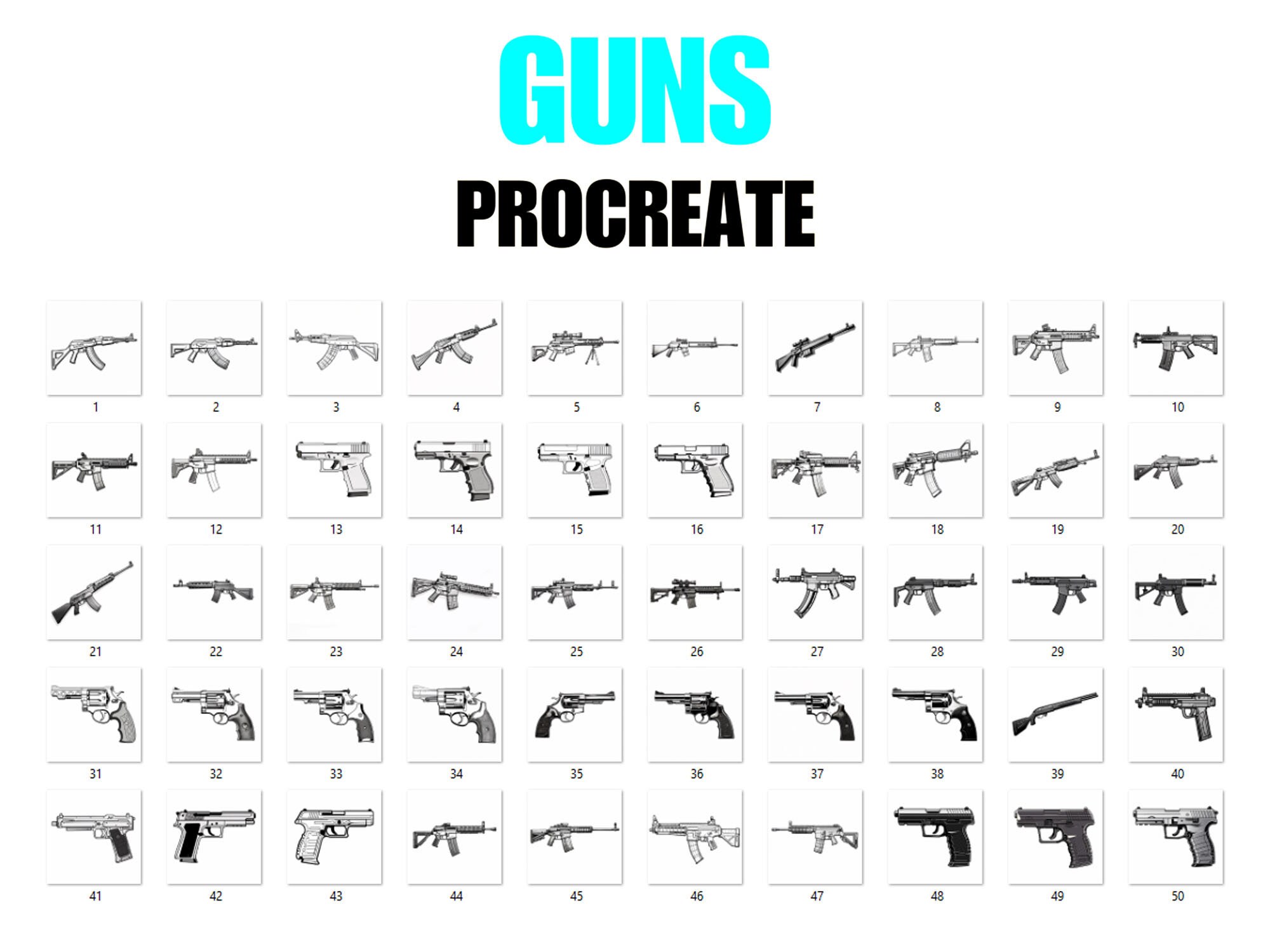 Procreate 50 Guns Gun Stamps, Pistol, Revolver, Rifle, Guns, Brushes - Etsy