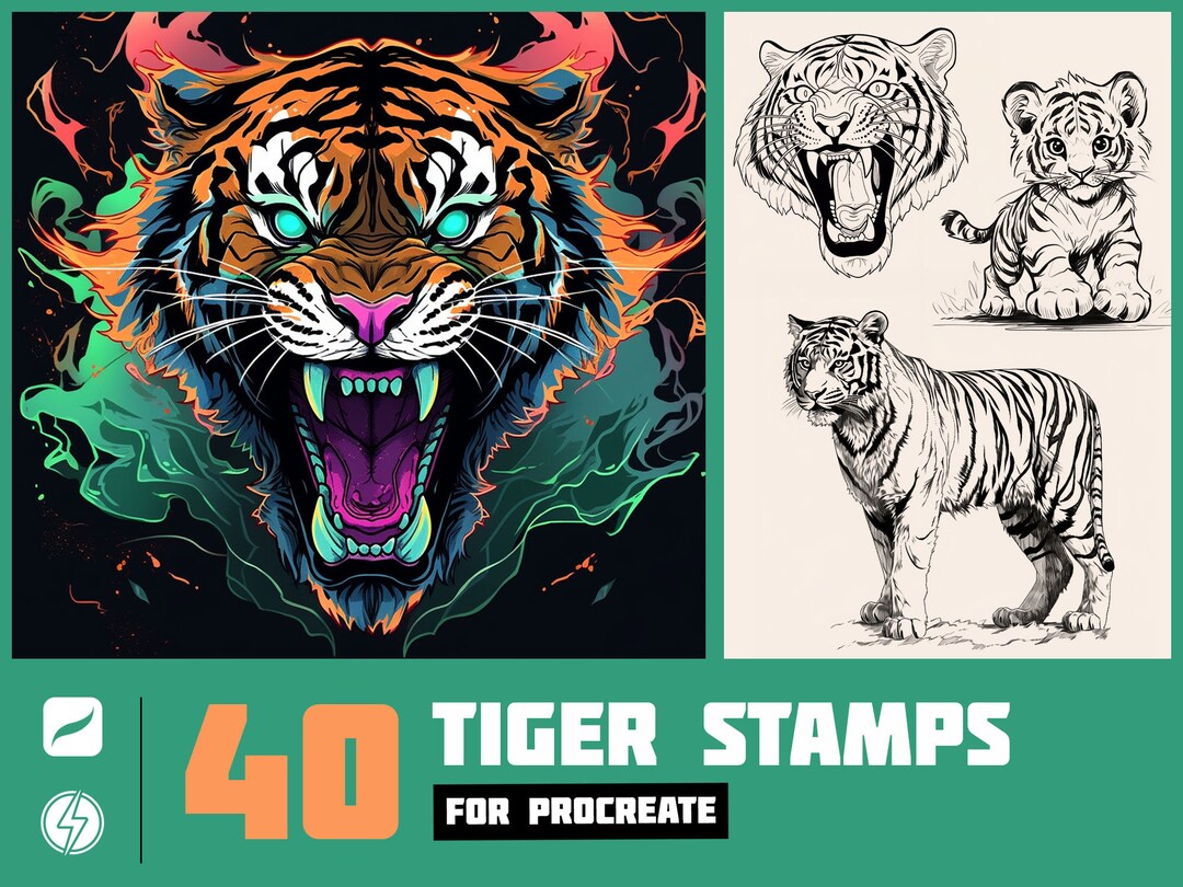 Procreate - 40 Tiger Stamps - Tiger Tattoo Designs, Procreate Brushes ...
