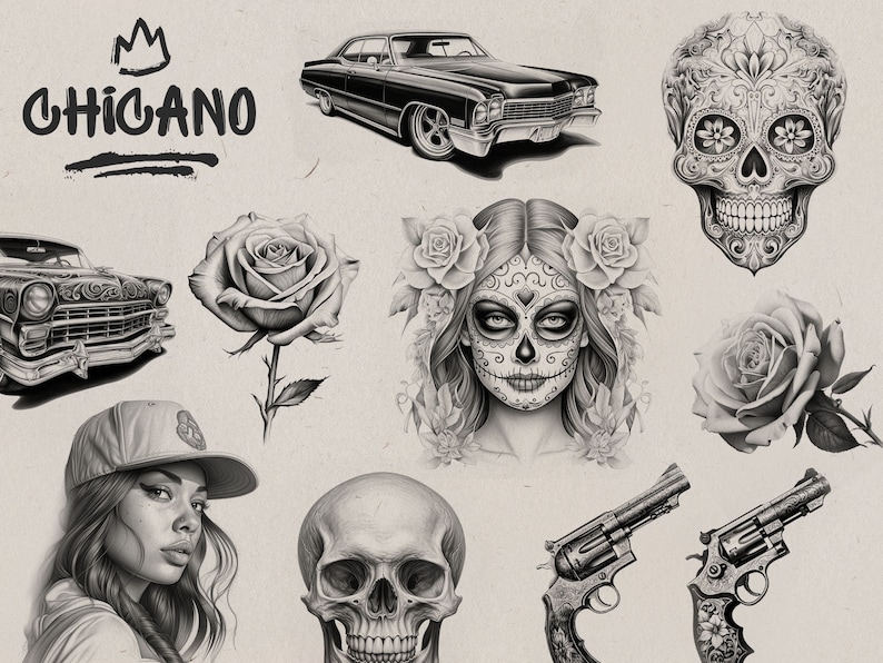 Procreate - 75 Diseños Chicanos - Sellos de Tatuaje Chicano - Descarga ...
