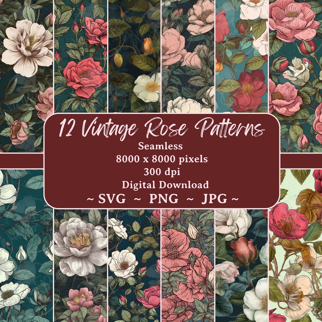 Vintage Wild Roses Digital Pattern Pack Seamless High Definition ...
