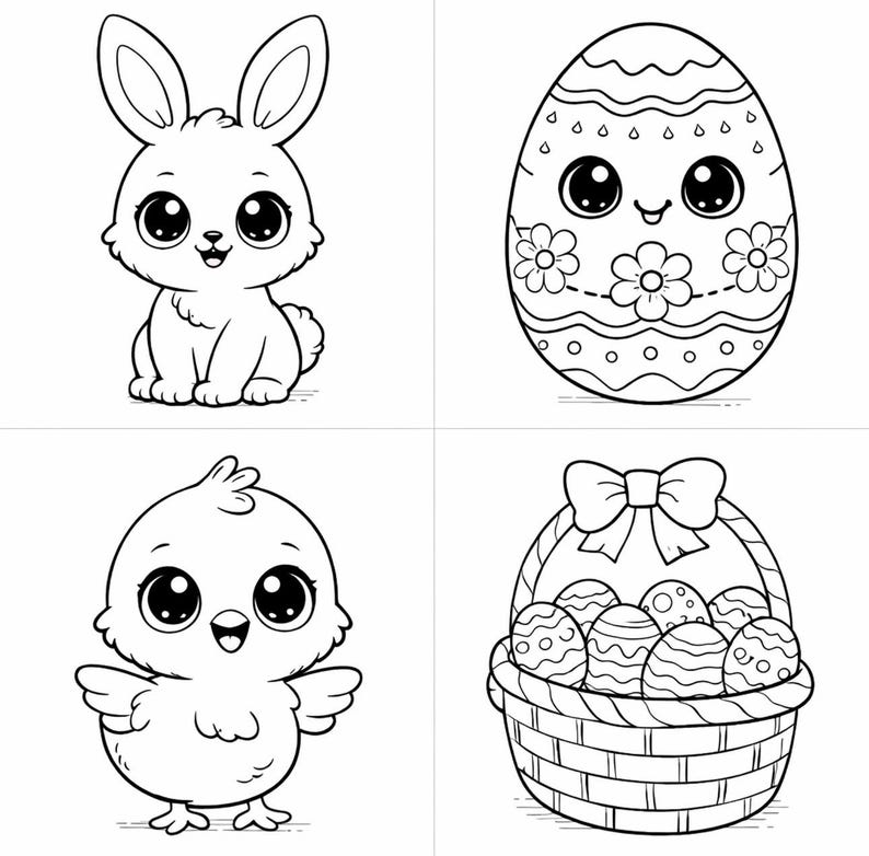 Easter Coloring Pages | Bunny, Chick, Egg (instant Download - Etsy