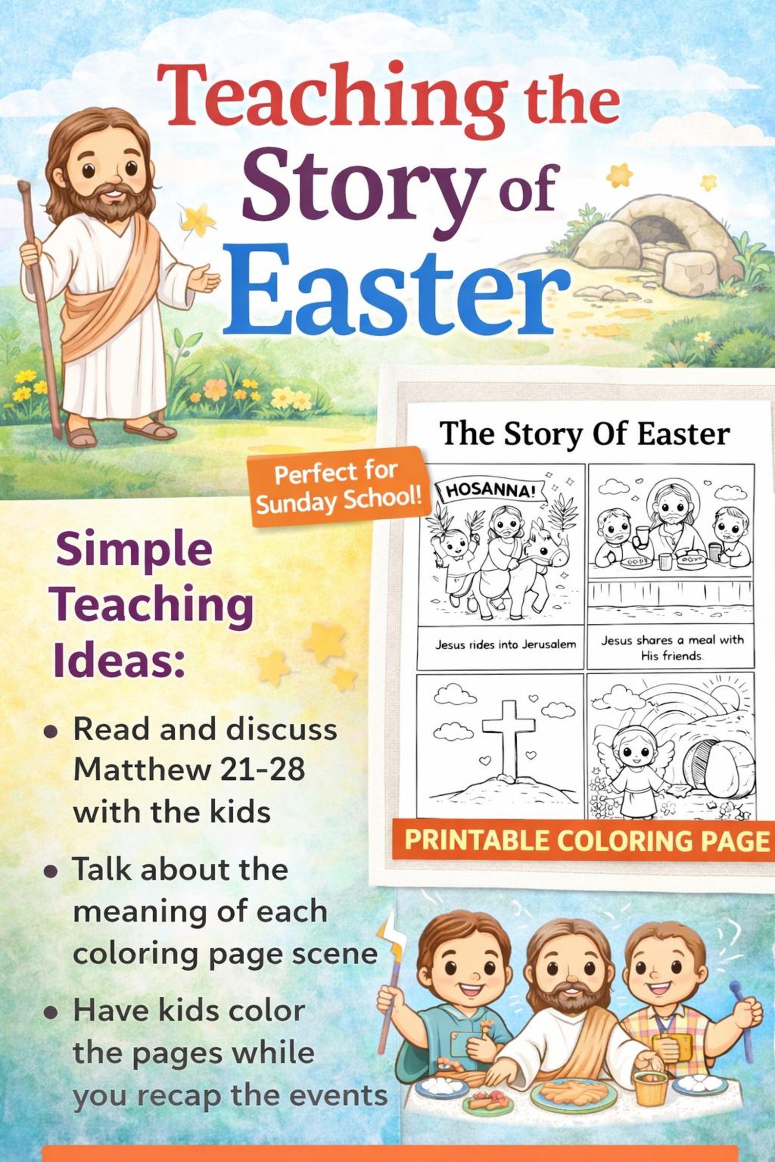 Christian Easter Coloring Pages | Sunday School Activity (PDF Printable ...