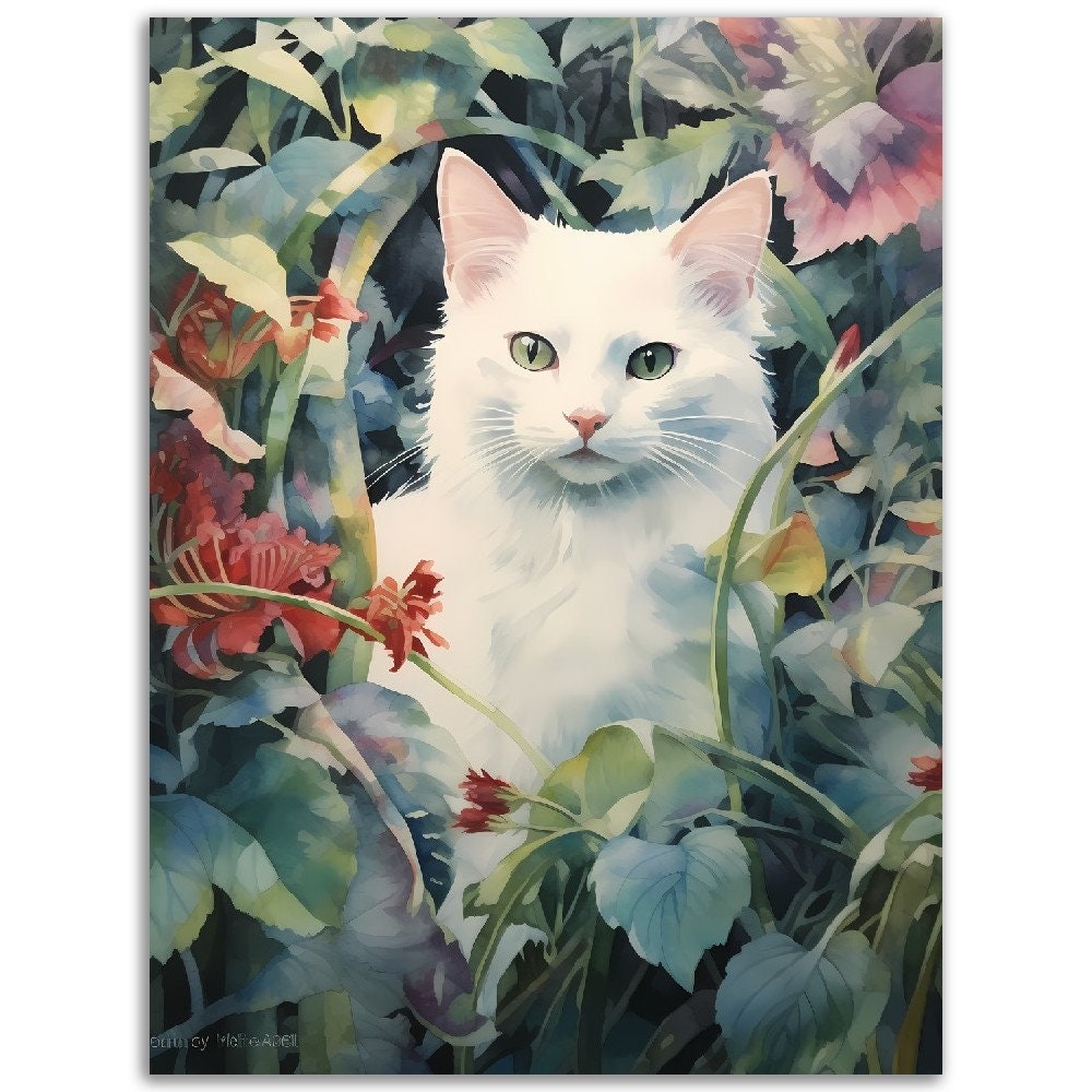 White Cat Wall Art - Etsy