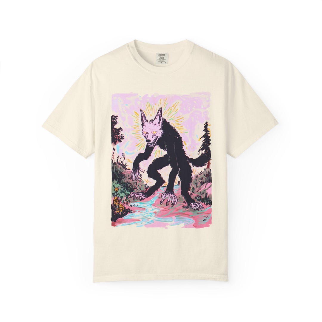 Howling Fox Illustration T-shirt | Neon Pastel Wolf Art, Forest Scene ...