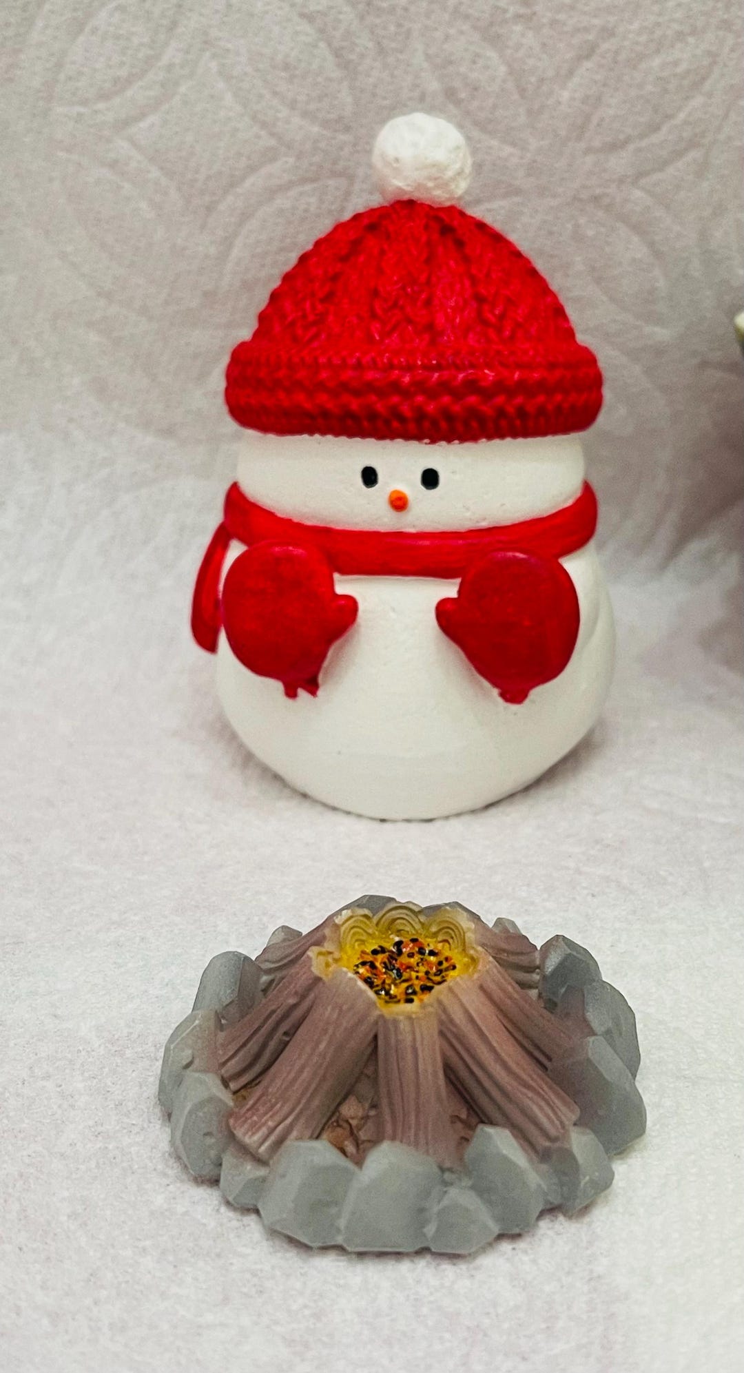 Hand-painted Snowman With Campfire Figurine - Etsy