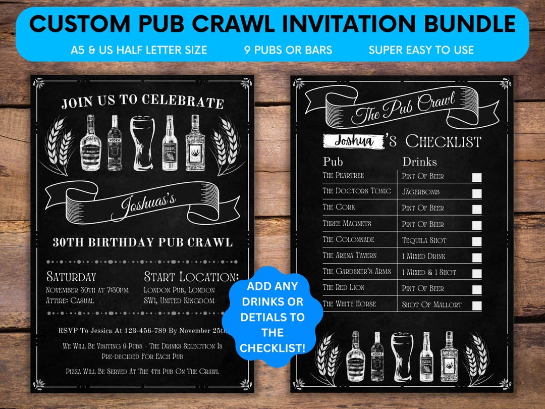 Custom Pub Crawl Invitations and Checklist for the Ultimate - Etsy