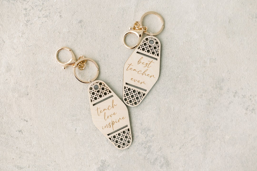 Hotel Keychain Personalized Teacher Gift | Wooden Keychain for Teacher ...
