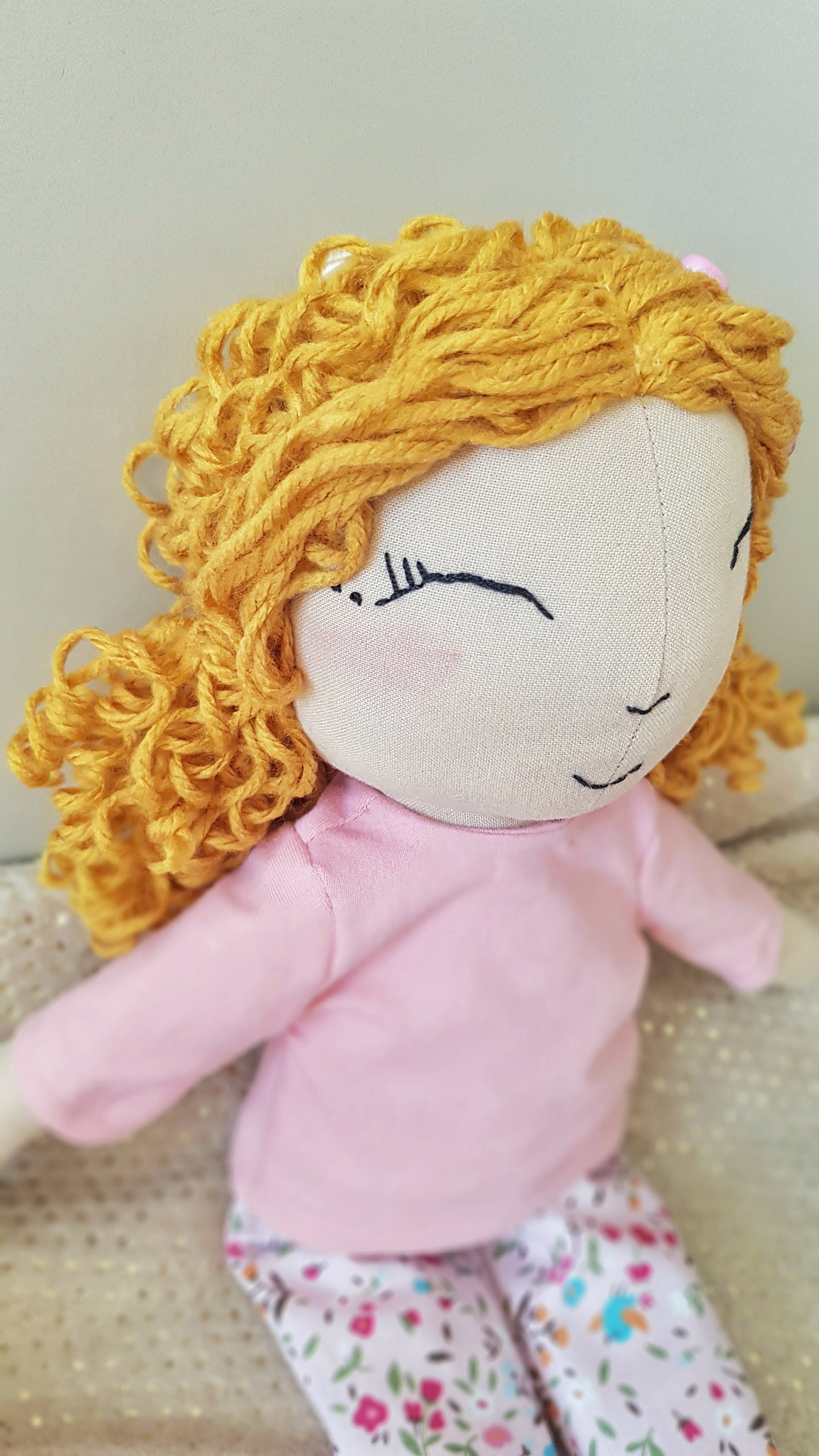 Fabric Doll, Handmade Blonde Curly Hair, Child Gift, Personalized Doll ...