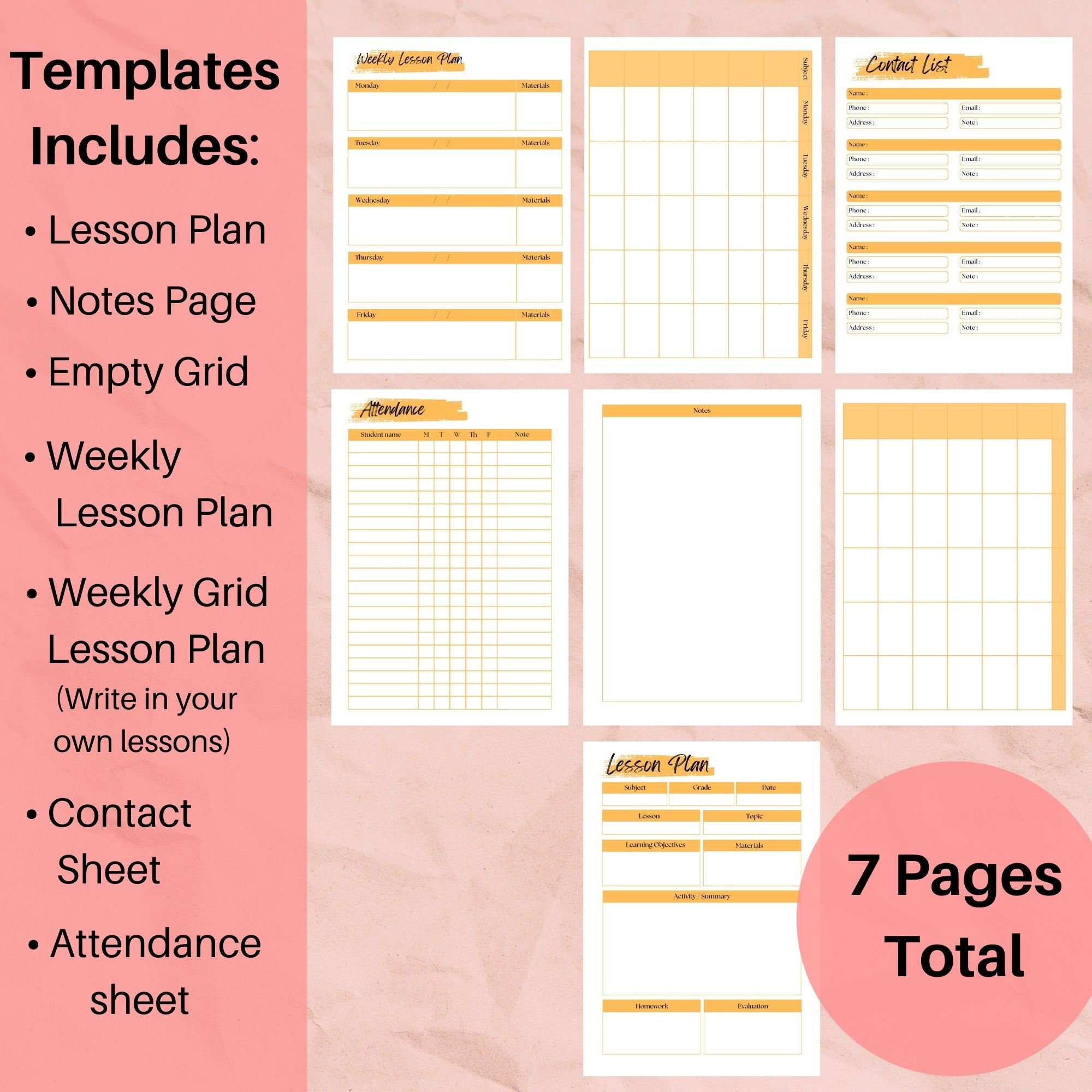 Simple Lesson Plan Template, Printable Lesson Planner | Daily, Weekly ...