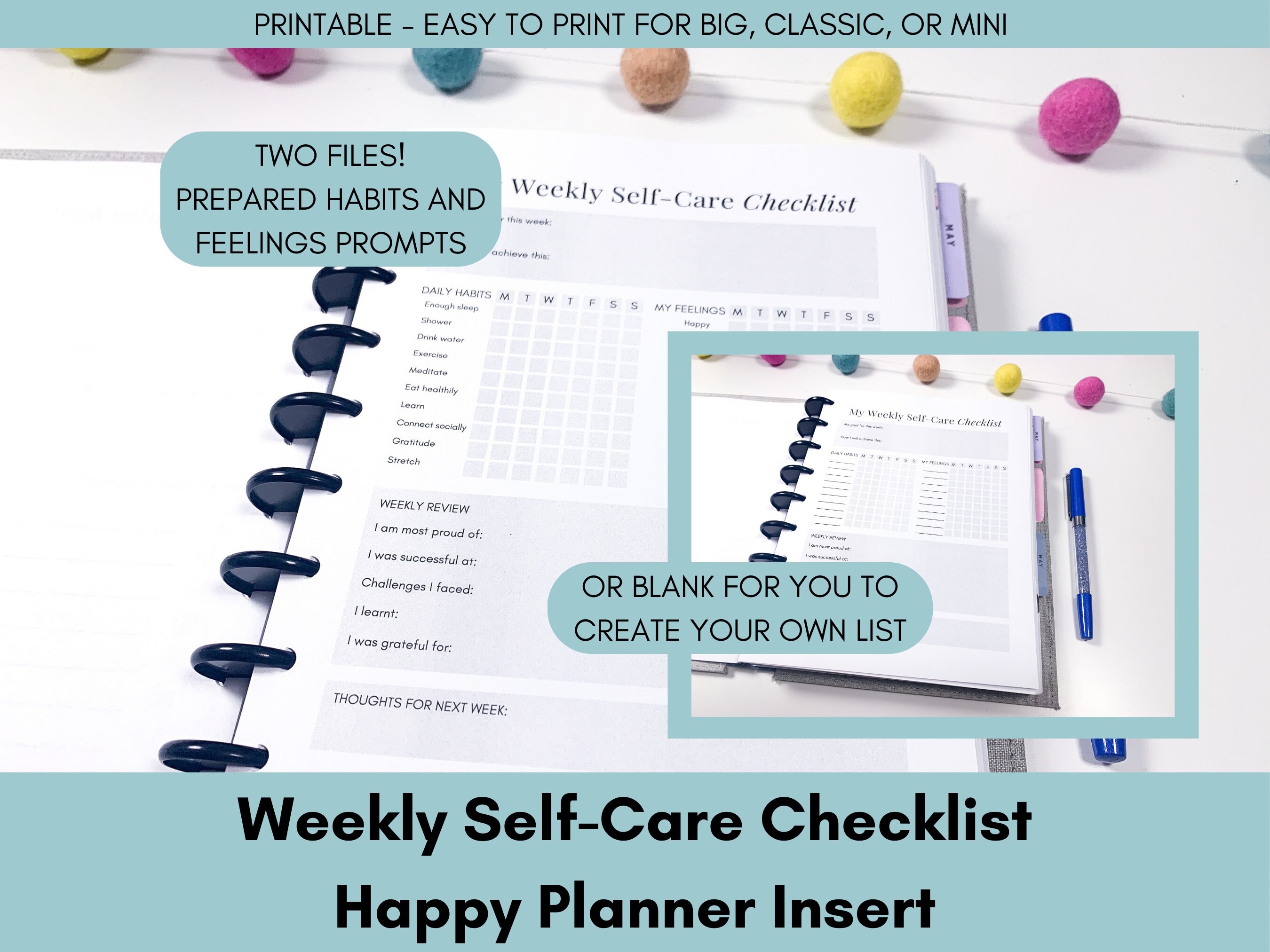 Weekly Self-care Checklist: Happy Planner Insert (printable Digital ...