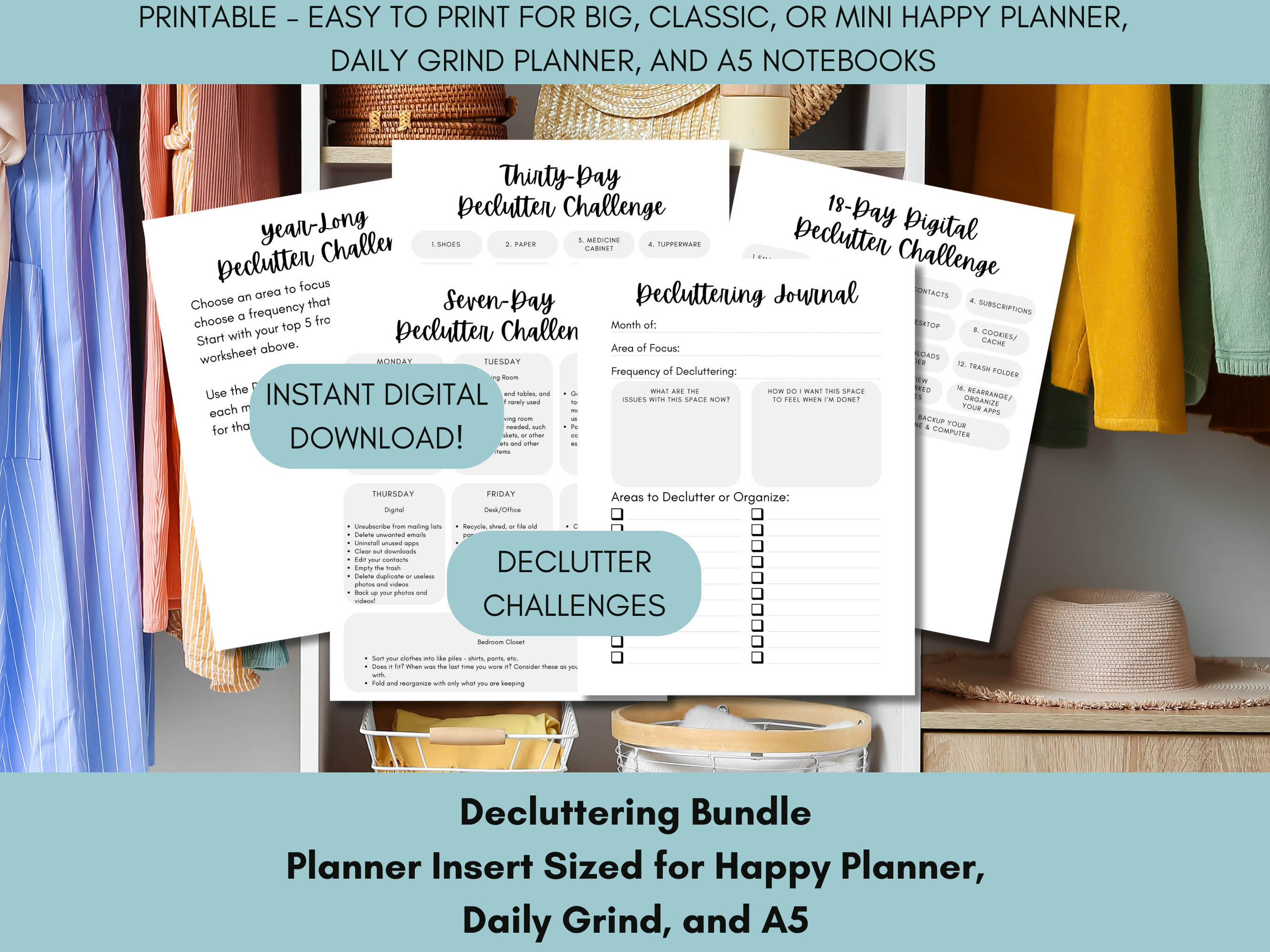 Decluttering Bundle PRINTABLE for Happy Planner, Daily Grind Planner ...