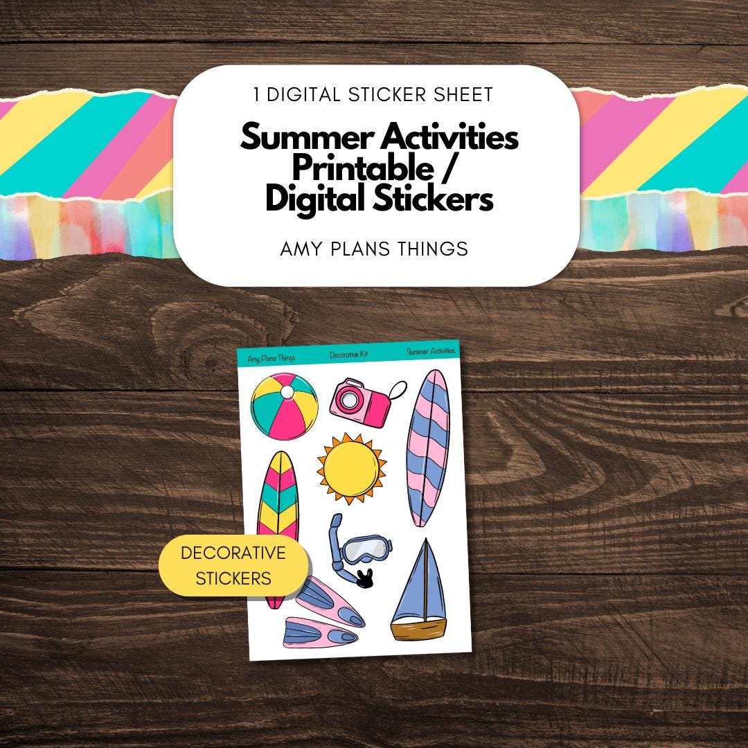 Printable Stickers - Summer Activities Theme | Digital Download ...