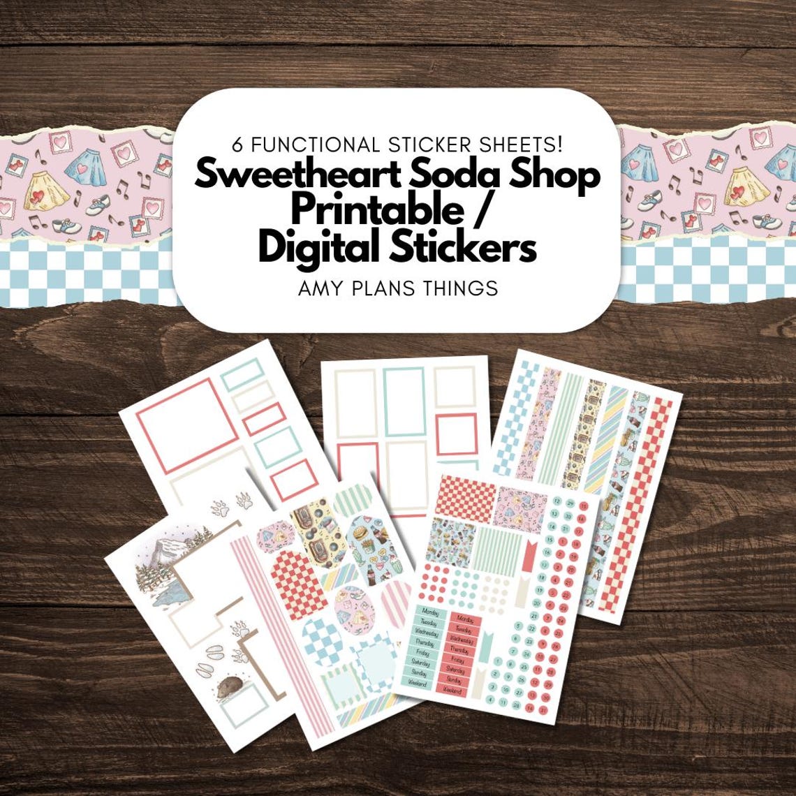 Sweetheart Soda Shop Stickers: Printable Functional Planner Stickers ...
