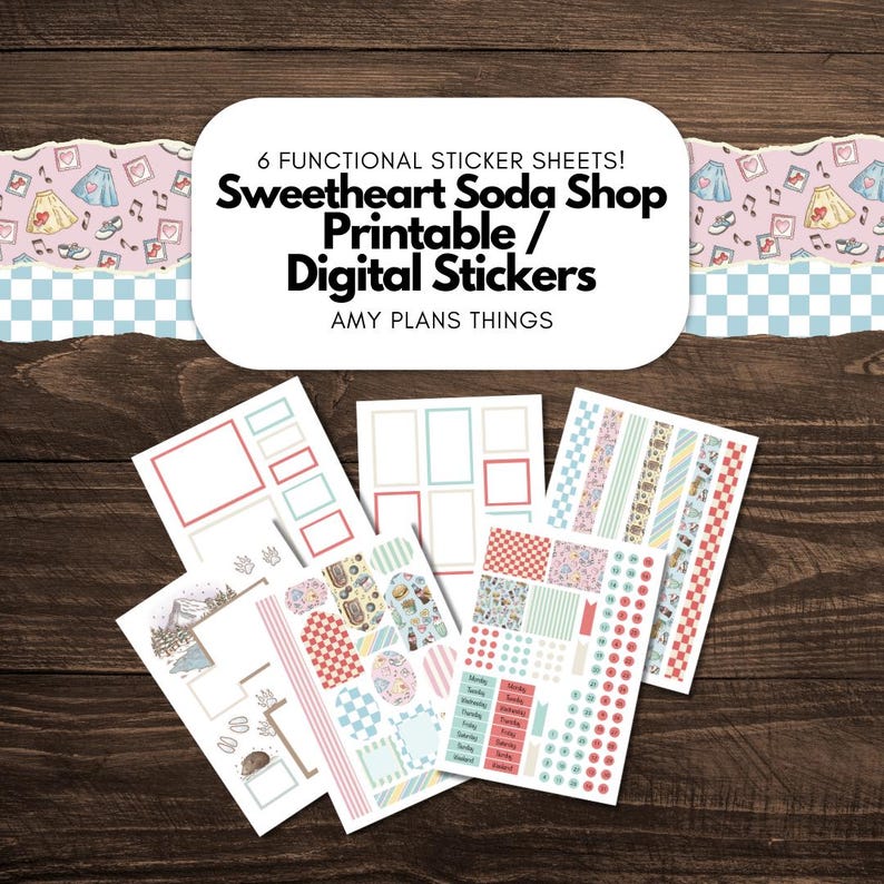 Sweetheart Soda Shop Stickers: Printable Functional Planner Stickers ...