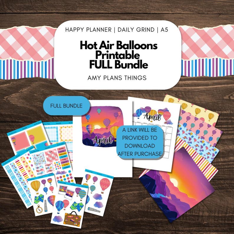 April 2025 Planner Insert: Hot Air Balloons Theme (printable Stickers ...