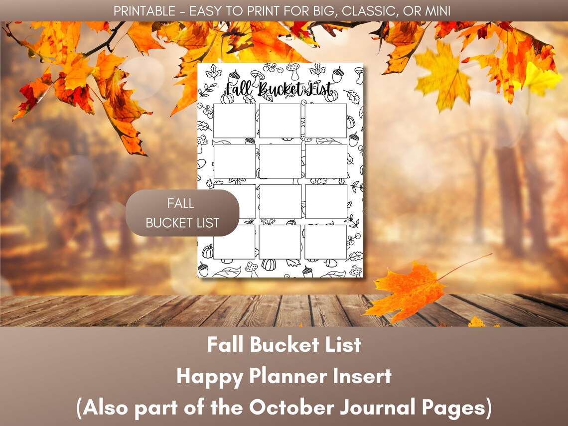 Fall Bucketlist PRINTABLE Planner Insert for Happy Planner Memory ...