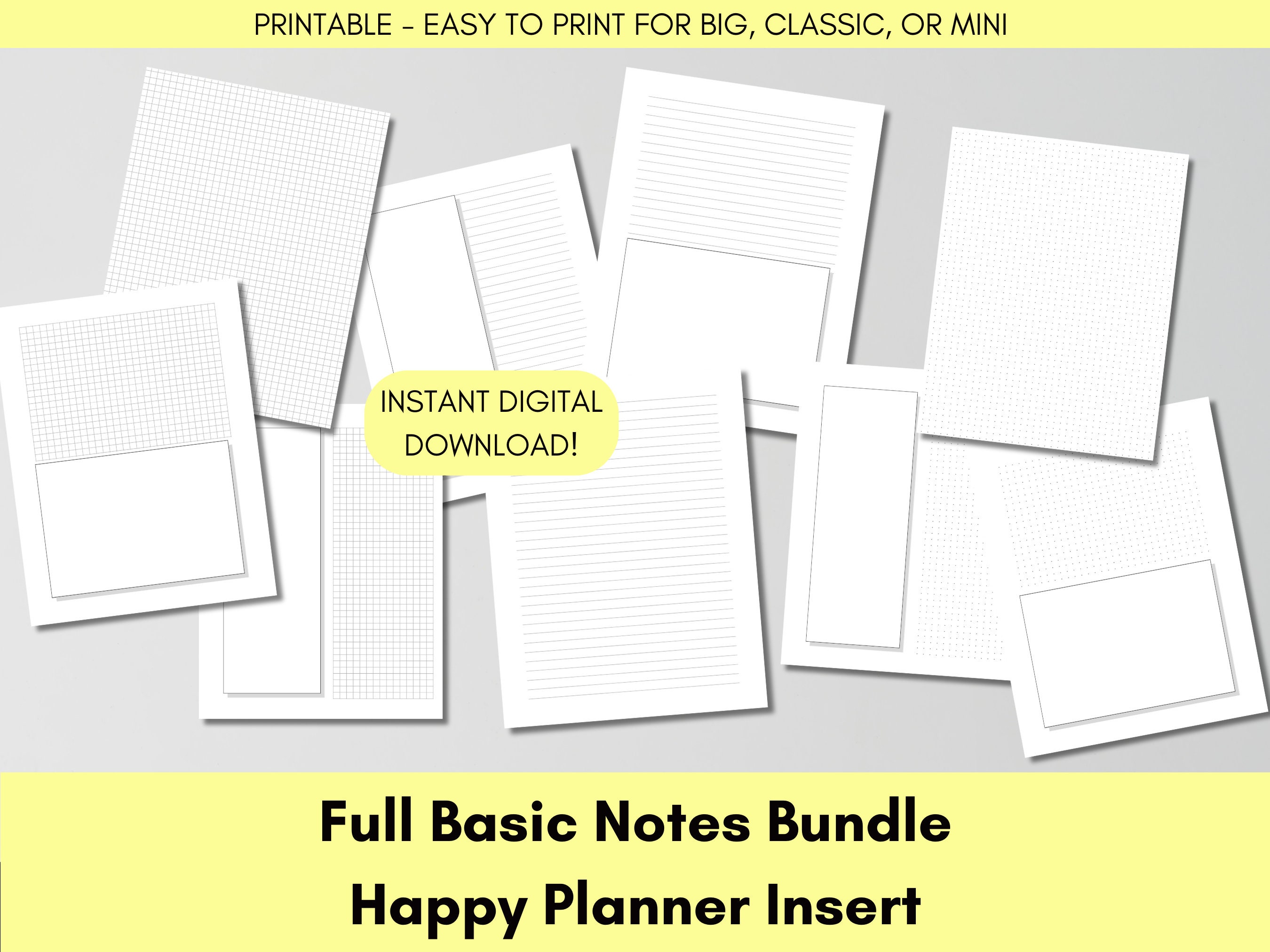 Full Basic Notes Bundle PRINTABLE Planner Insert for Happy Planner 9 ...