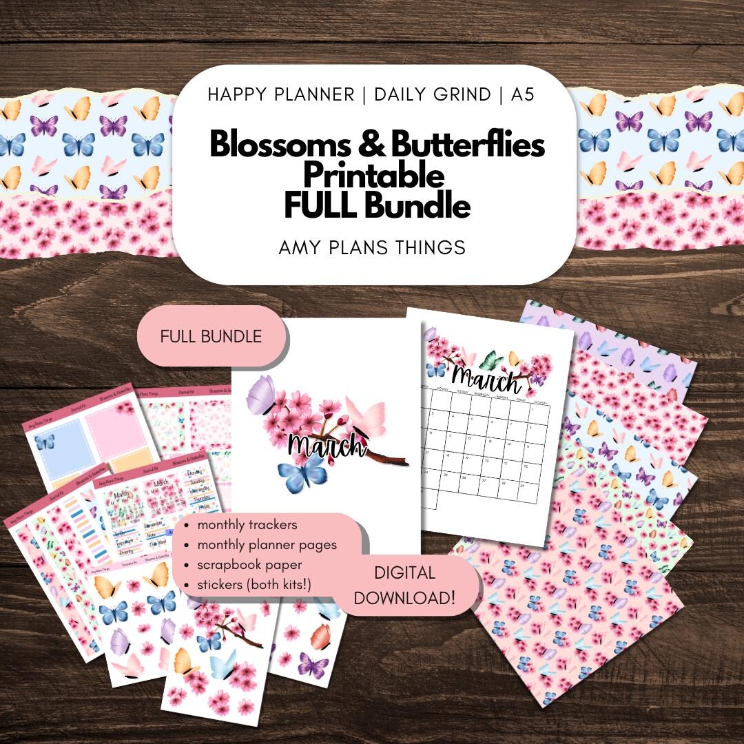 March 2025 Planner Insert FULL BUNDLE | Blossoms & Butterflies Theme ...