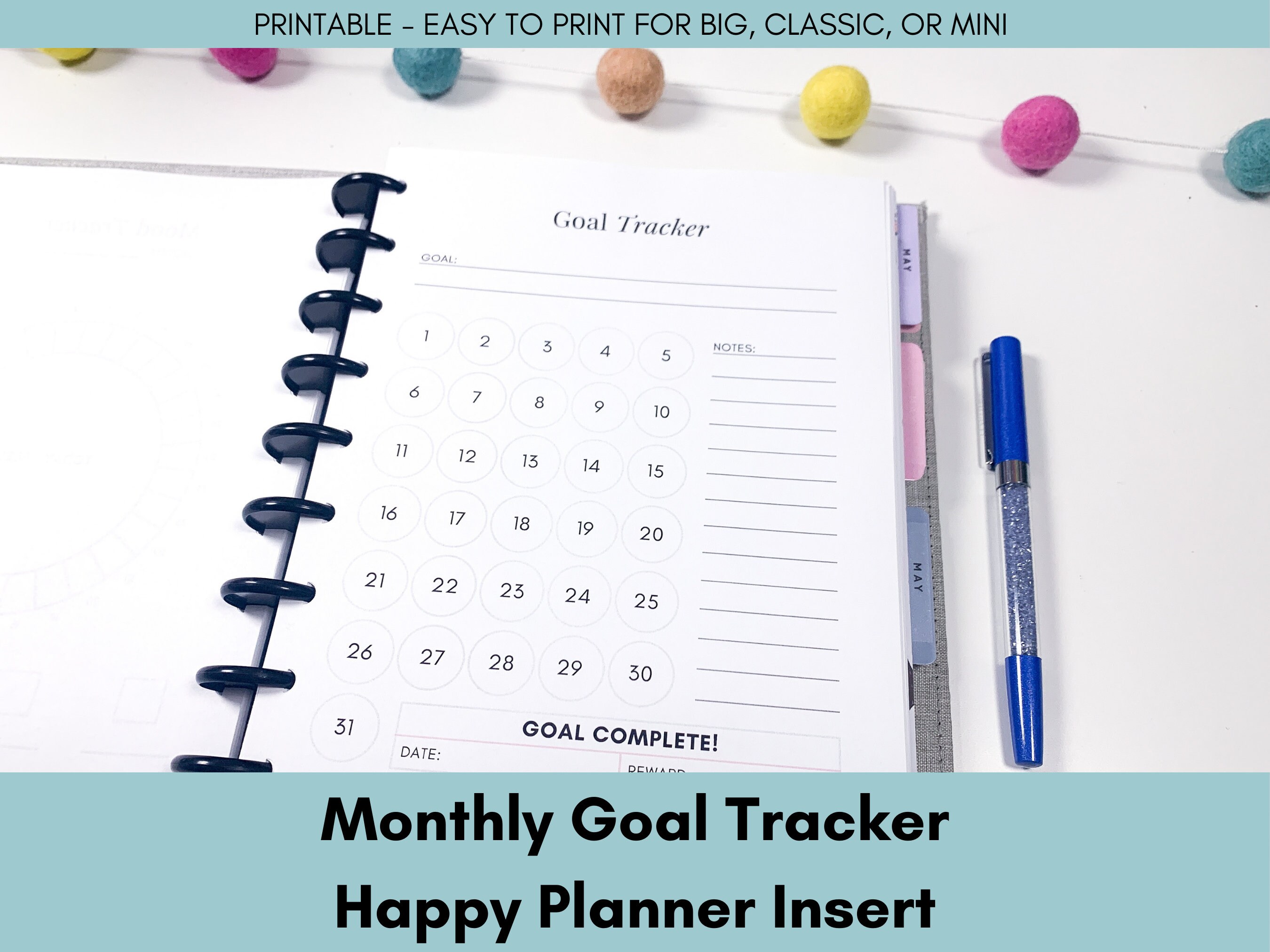 Monthly Goal Tracker Insert PRINTABLE Happy Planner Goal Tracking Big ...