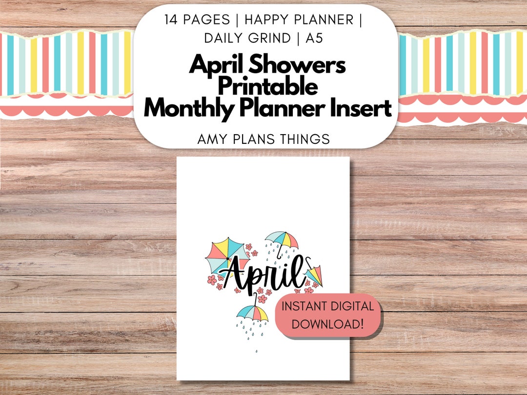 April Showers Journal Insert: Colorful Monthly Planner (digital ...