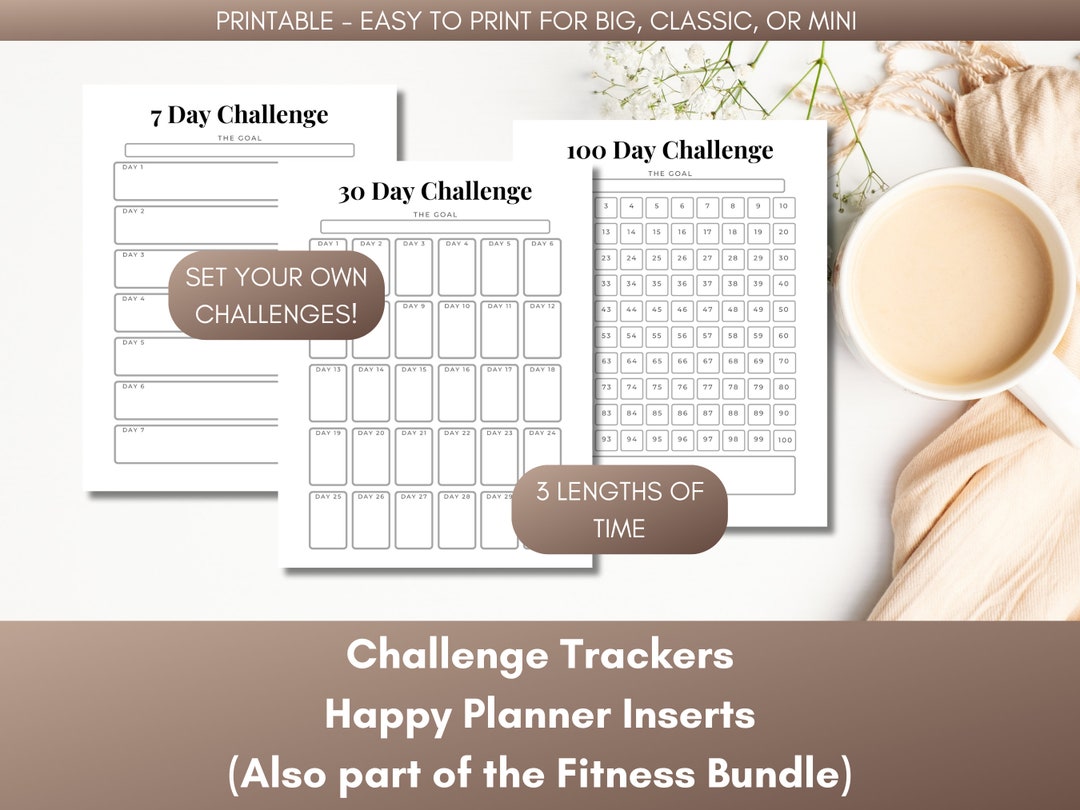 Challenge Tracker PRINTABLE Planner Inserts for Happy Planner Challenge ...