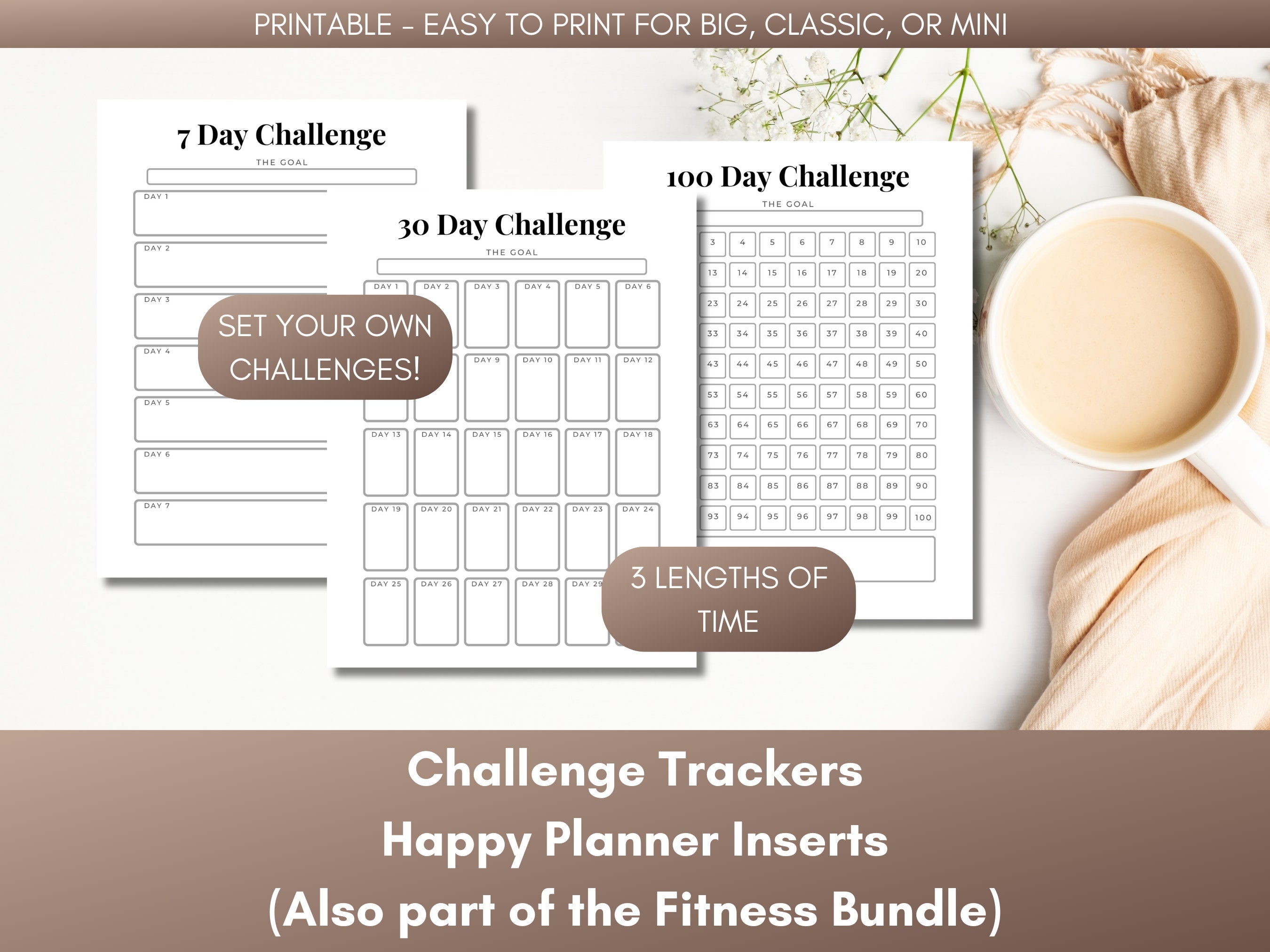 Challenge Tracker PRINTABLE Planner Inserts for Happy Planner Challenge ...