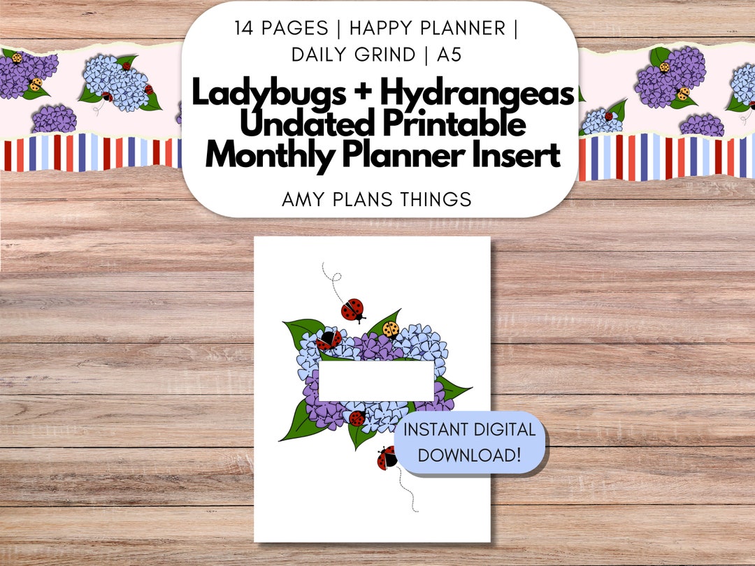 Undated Journal Inserts | Ladybug + Hydrangea Themed Journal Spreads ...