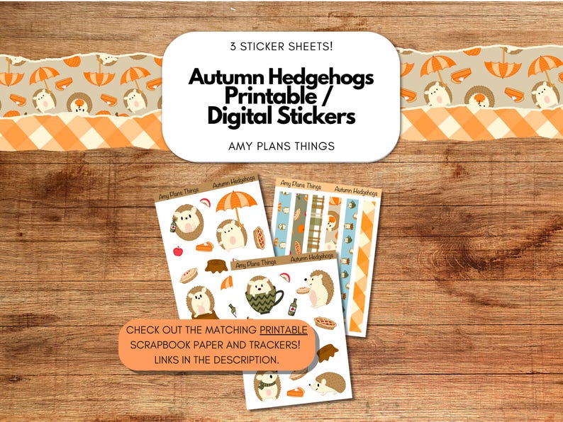 Printable Stickers - Autumn Hedgehog Theme | Digital Download Stickers ...