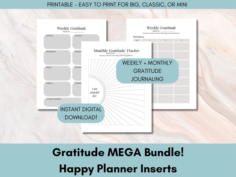 Gratitude Journal PRINTABLE for Happy Planner Daily, Weekly, Monthly ...