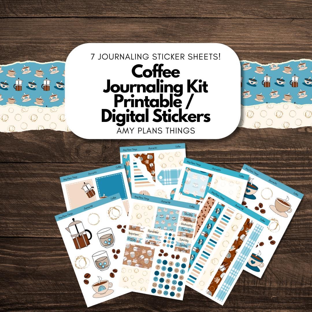 Undated Journal Kit | Coffee Themed Journal Stickers | PRINTABLE ...