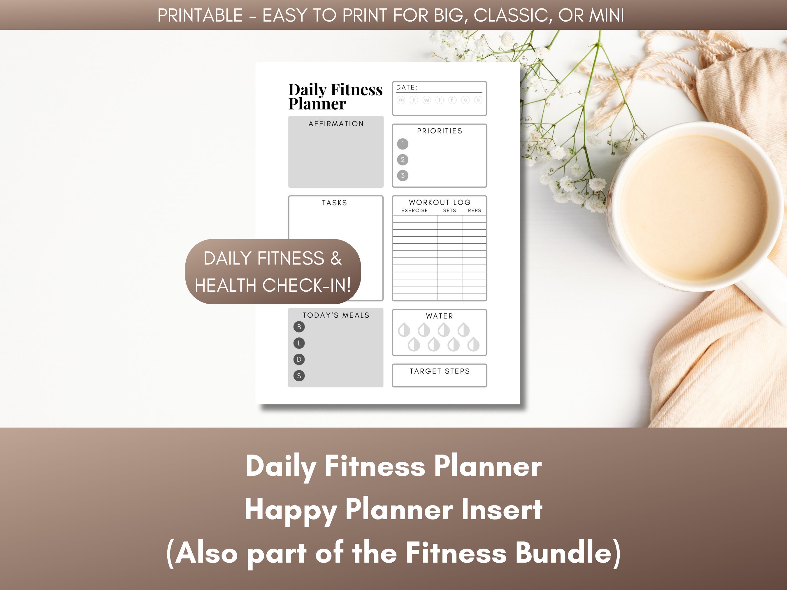 Daily Fitness Planner PRINTABLE Planner Insert for Happy Planner ...