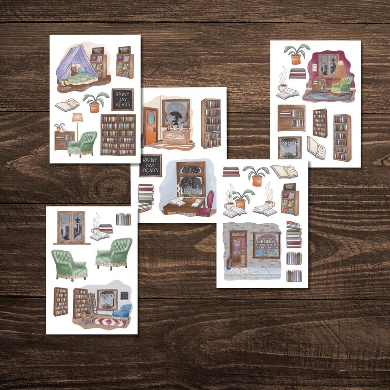 Rainy Day Bookshop Stickers: Printable Decorative Planner Stickers ...