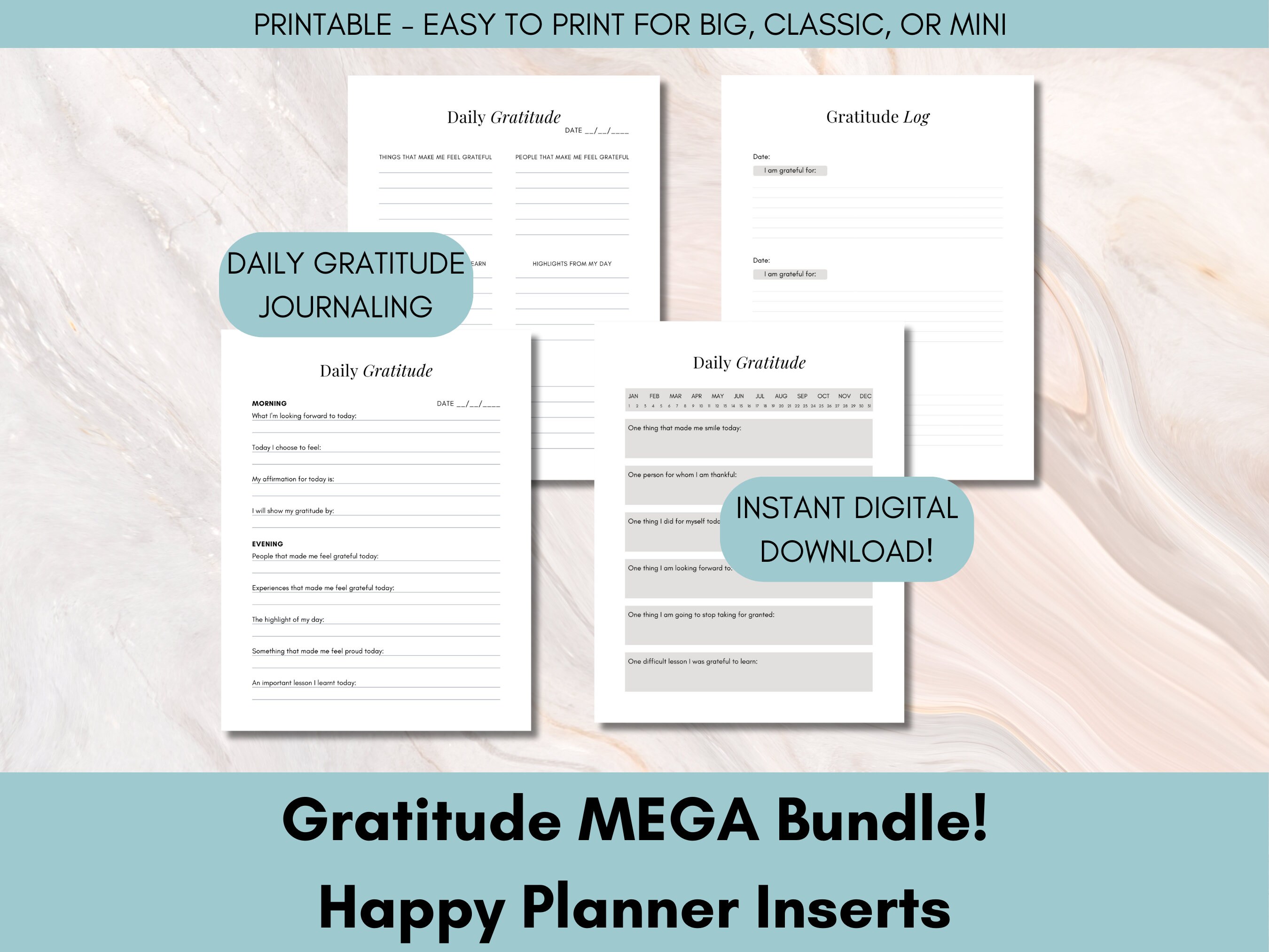 Gratitude Journal PRINTABLE for Happy Planner Daily, Weekly, Monthly ...