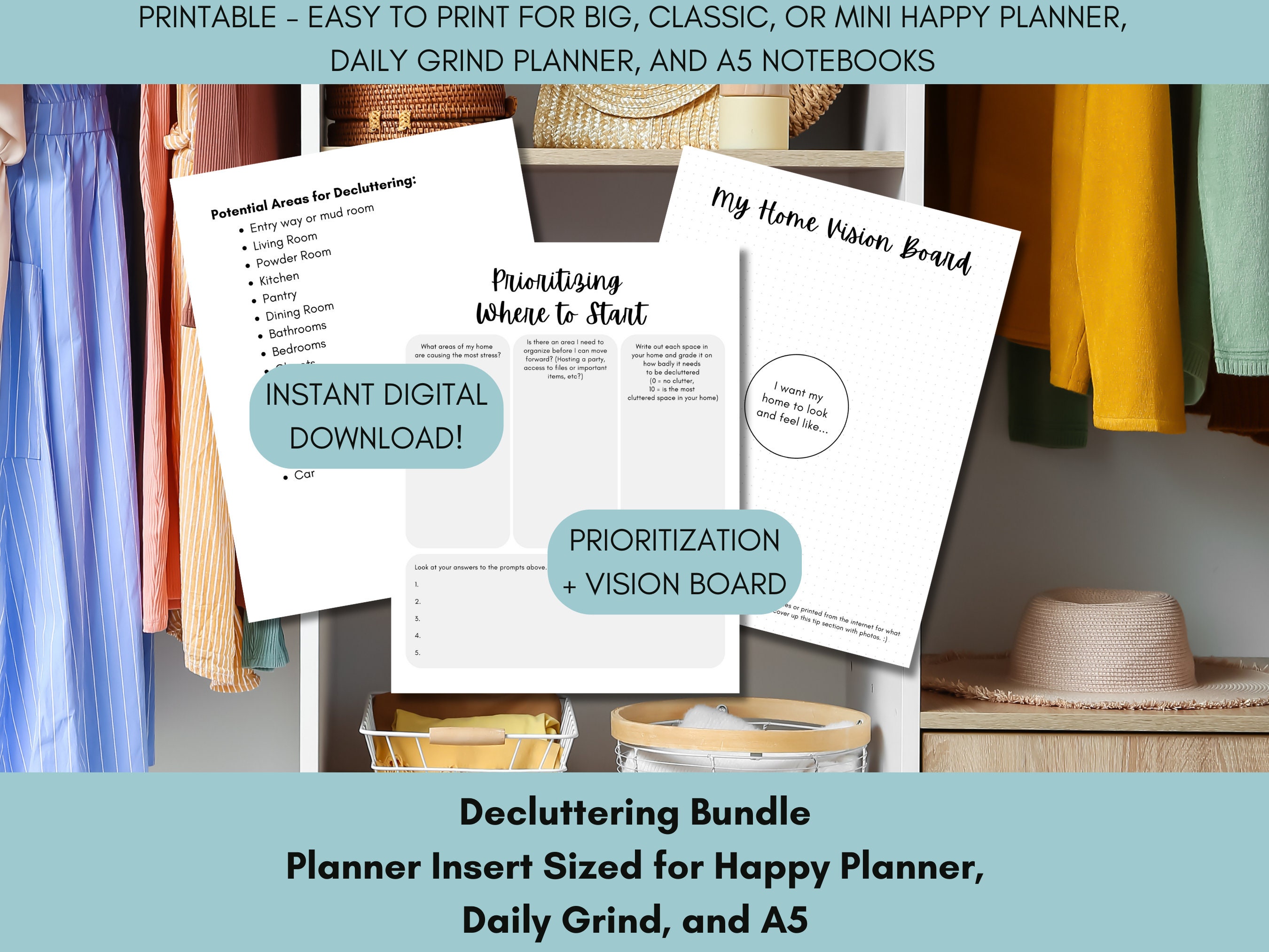 Decluttering Bundle PRINTABLE for Happy Planner, Daily Grind Planner ...
