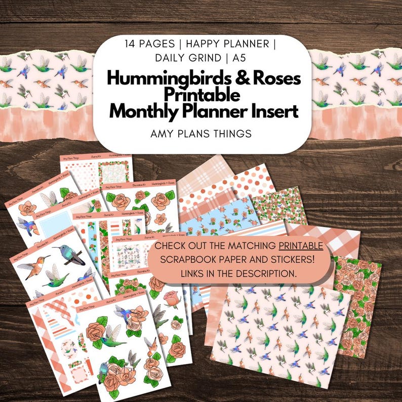 Hummingbirds & Roses June 2025 Planner Insert: Printable Wellness ...