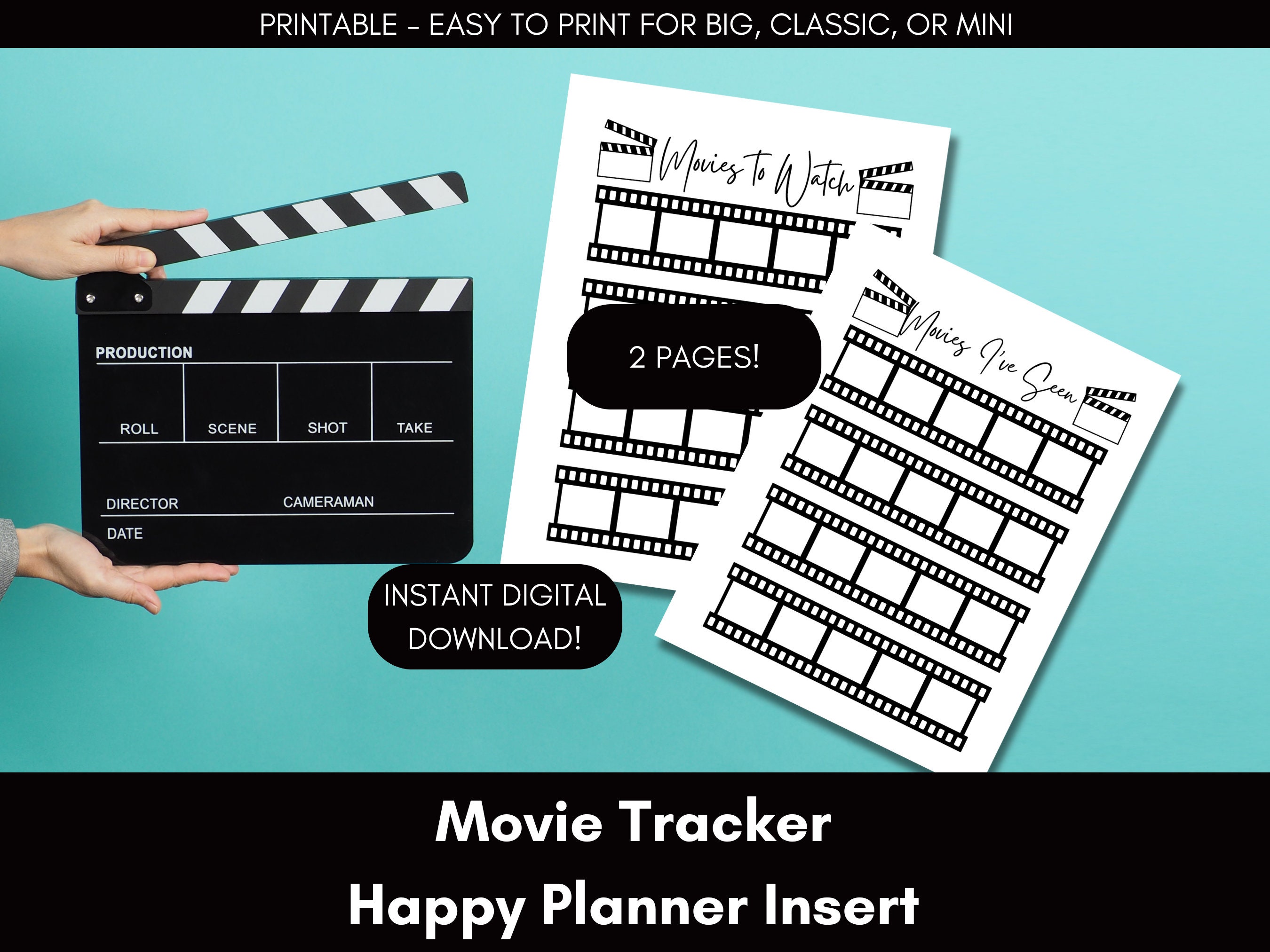 Movies to Watch PRINTABLE Planner Insert for Happy Planner Movie ...