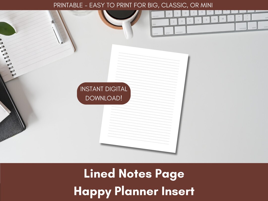 Lined Notes Page PRINTABLE Planner Insert for Happy Planner Notes Paper ...