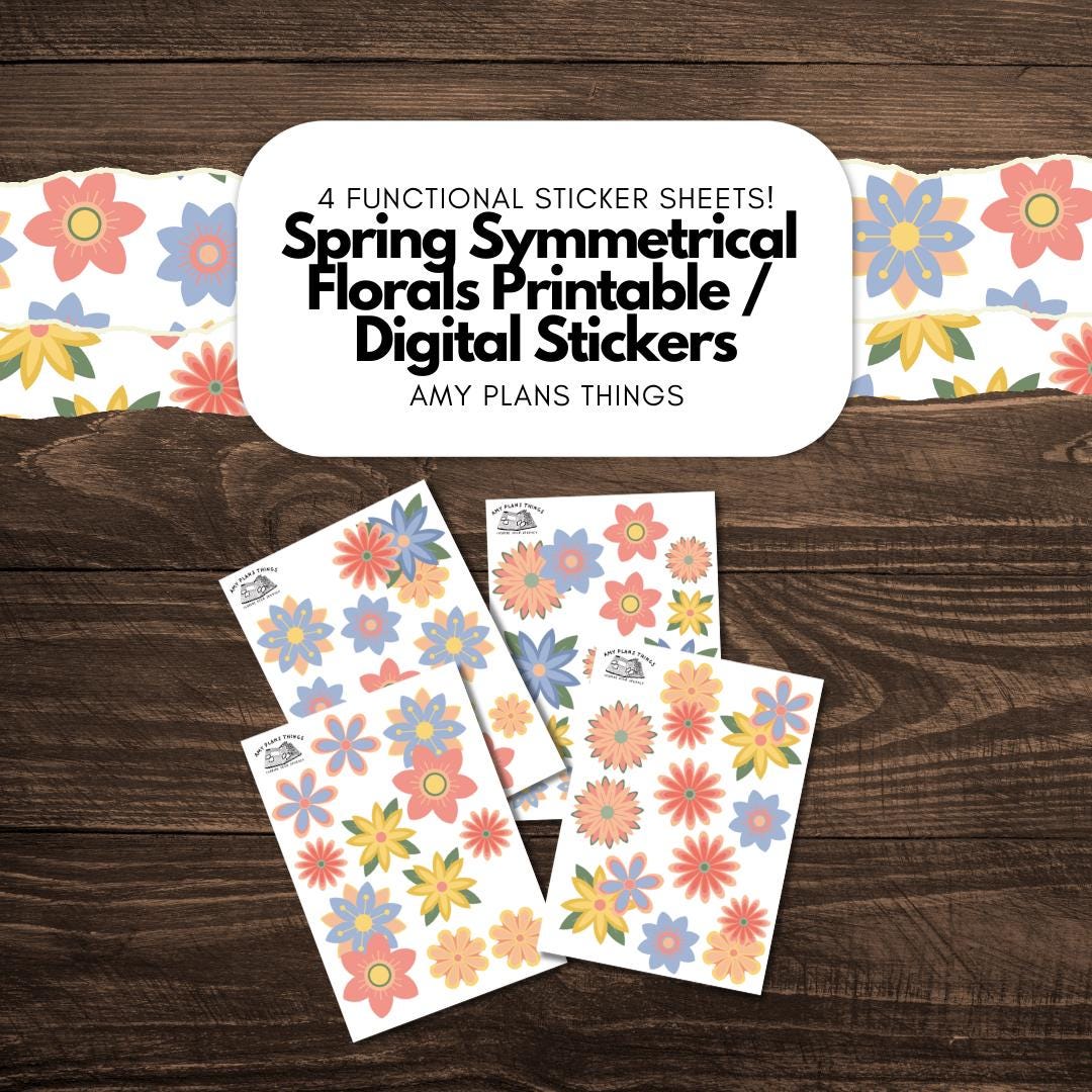 Spring Symmetrical Florals: Printable Planner Stickers (digital ...