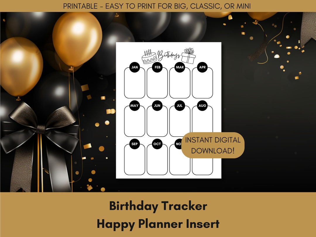 Birthday Tracker PRINTABLE Planner Insert for Happy Planner | Big ...