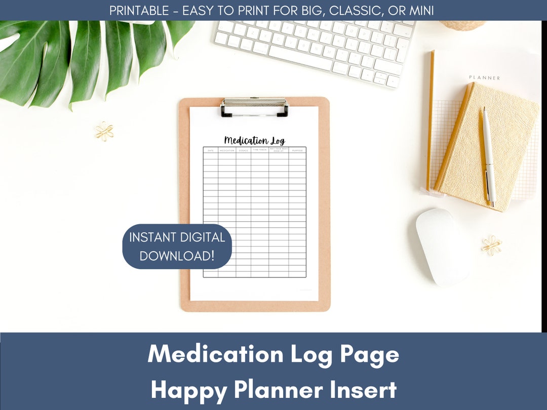 Medication Log PRINTABLE Planner Insert for Happy Planner | Big ...