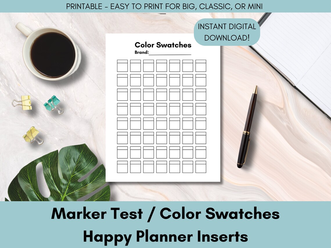 Color Swatch Chart Marker Test Page Planner Inserts for Happy Planner ...
