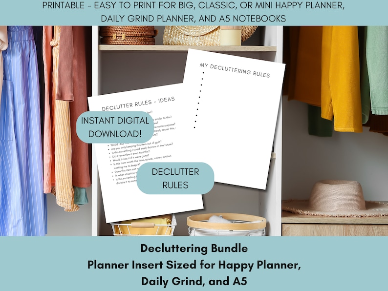 Decluttering Bundle PRINTABLE for Happy Planner, Daily Grind Planner ...