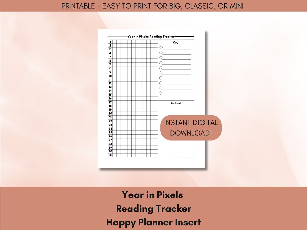 Year in Pixels Reading Tracker: Happy Planner Insert (digital Download ...